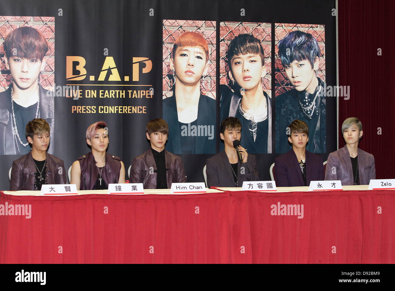 South Korean boy group B.A.P held press conference of their upcoming ...