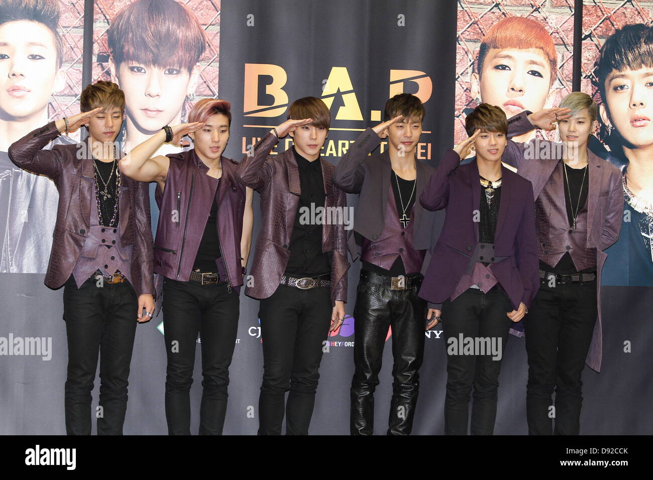 South Korean boy group B.A.P held press conference of their upcoming ...
