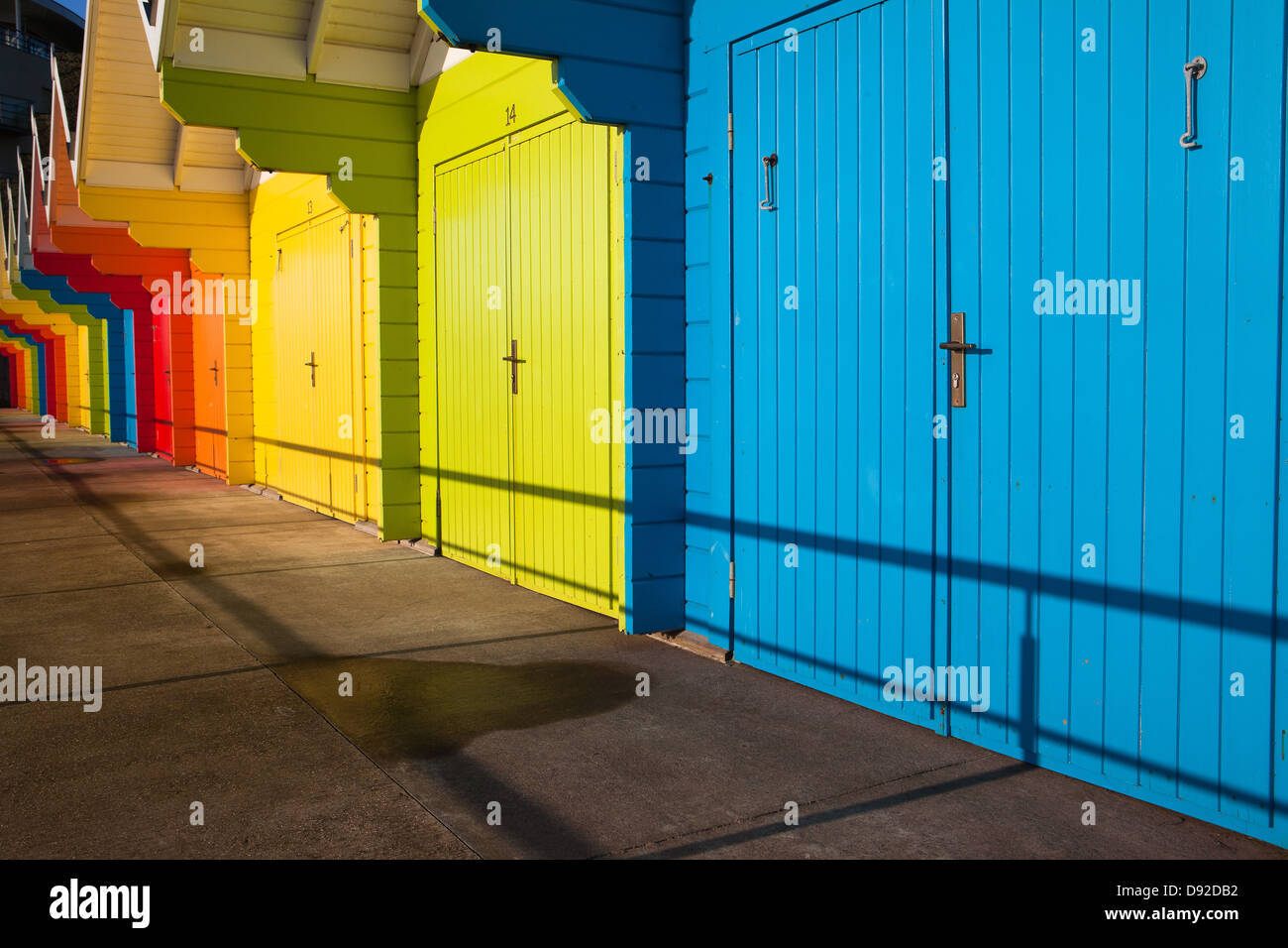Different beach huts on the empty beach in Great Britain Stock Photo ...