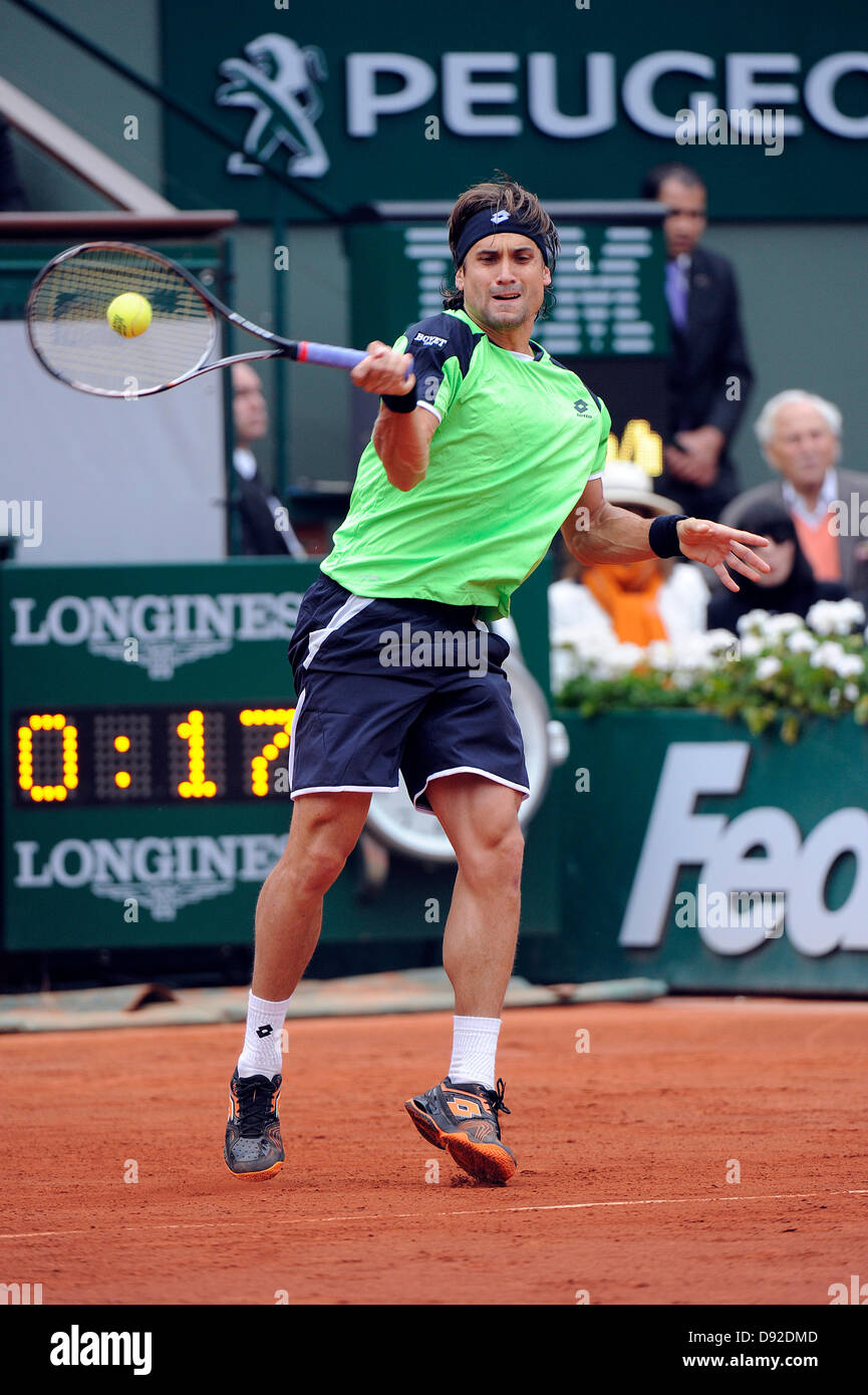 Paris, France. 9th June, 2013. David Ferrer of Spain in action during ...
