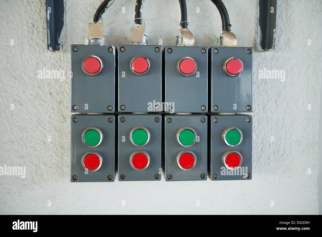 Panel with switches on wall, close-up Stock Photo - Alamy