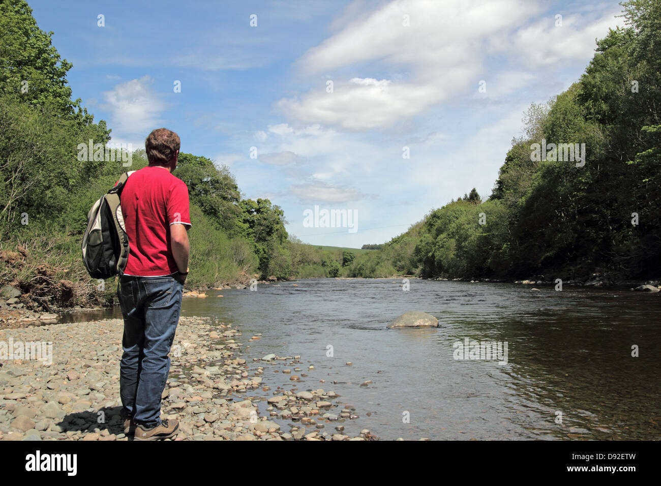 Caucasian Male Walker Standing Beside The Ettrick Water, Ettrick Valley ...
