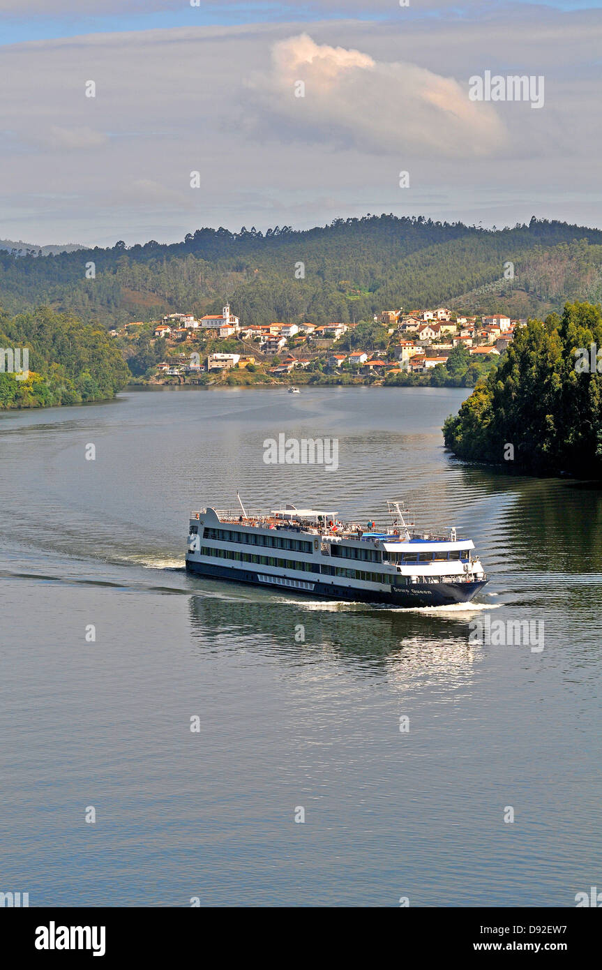 Douro Queen cruise boat on Douro river Rio Mau village Portugal Stock ...