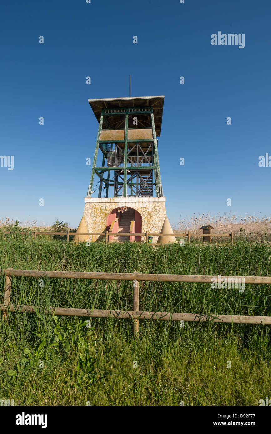 Birdwatching tower amidst wetlands of a natural park Stock Photo - Alamy
