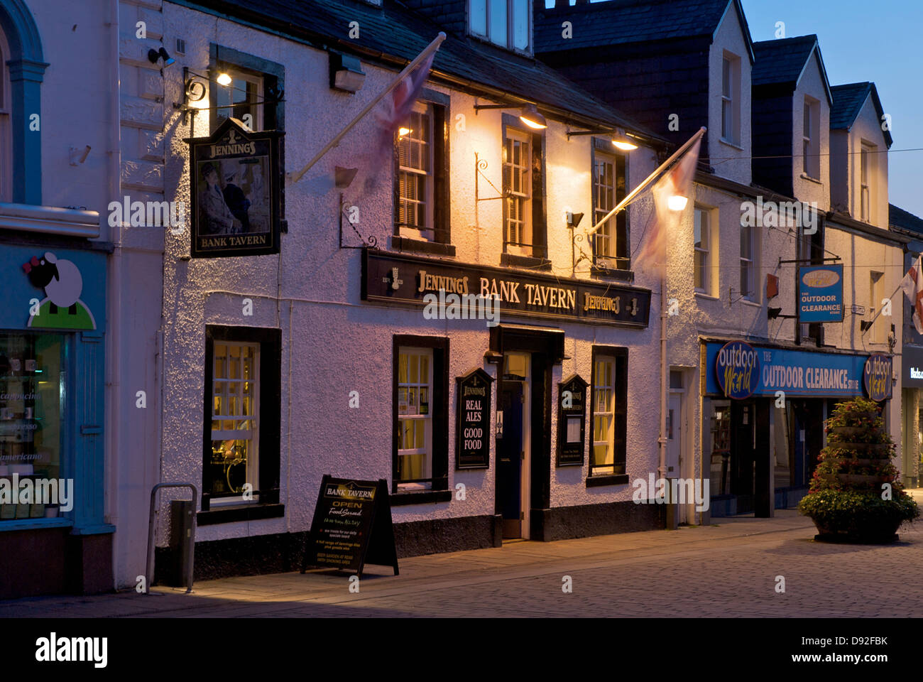 Keswick town at night, Lake District National Park, Cumbria, England UK ...