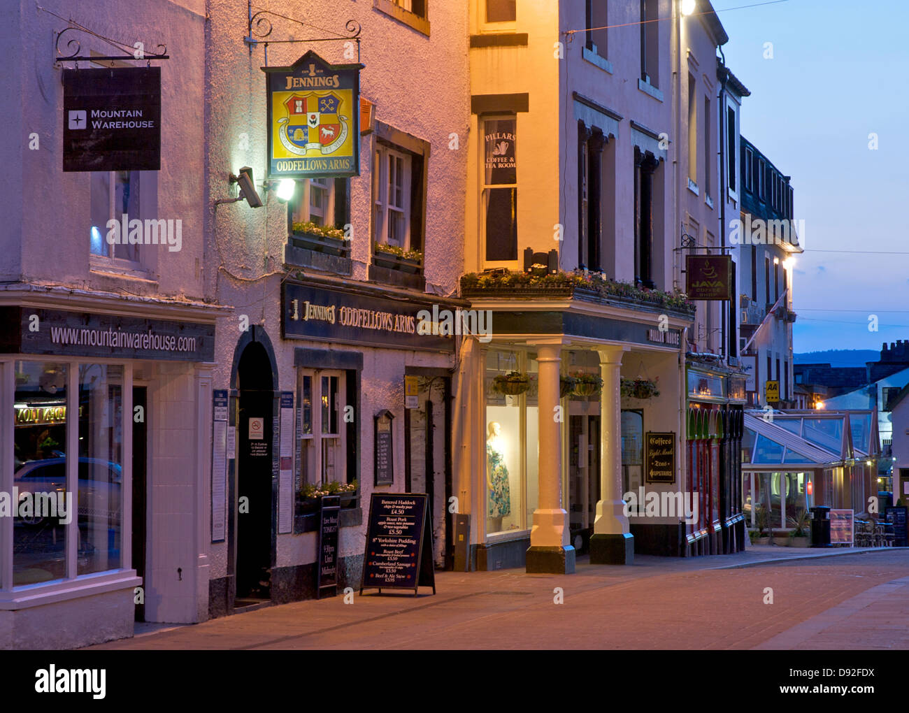 Keswick town at night, Lake District National Park, Cumbria, England UK ...