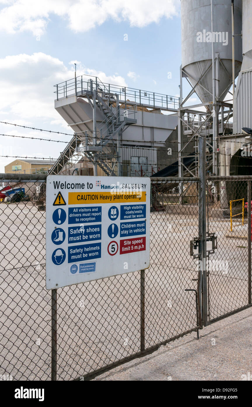Health and Safety sign on the gate at the entrance to a Hanson concrete ...