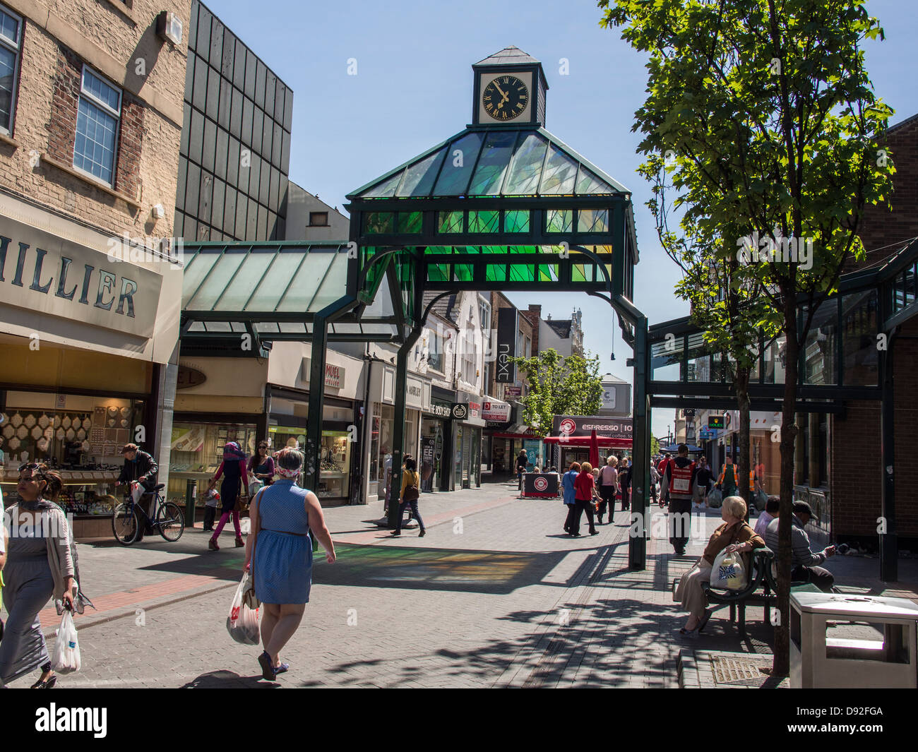 Linthorpe Road Retail Area Canopy and Clock in Middlesbrough UK Stock ...