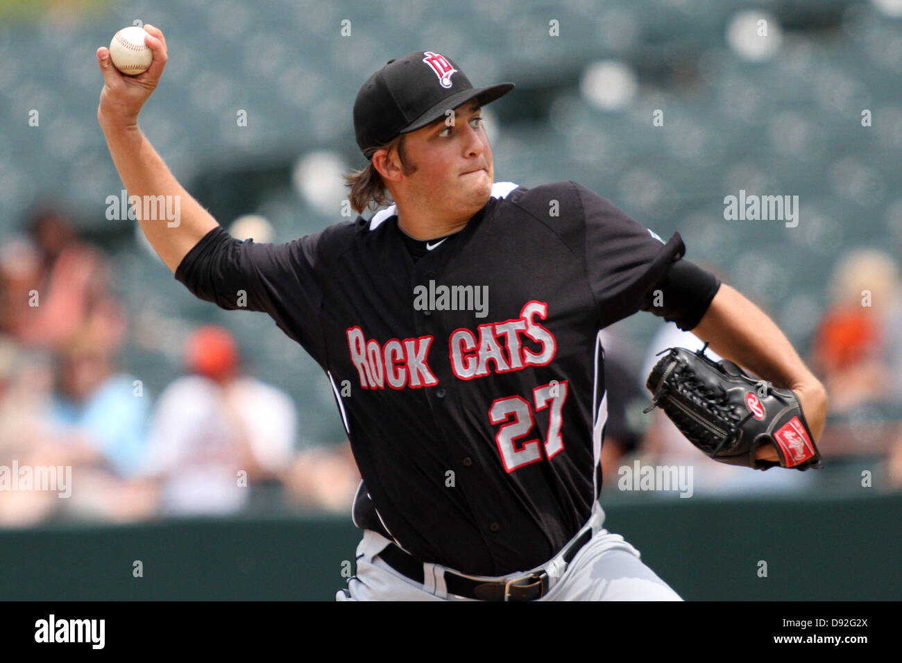 June 9, 2013 - June 09, 2013 New Britain Pitcher #27 D.J. Baxendale ...