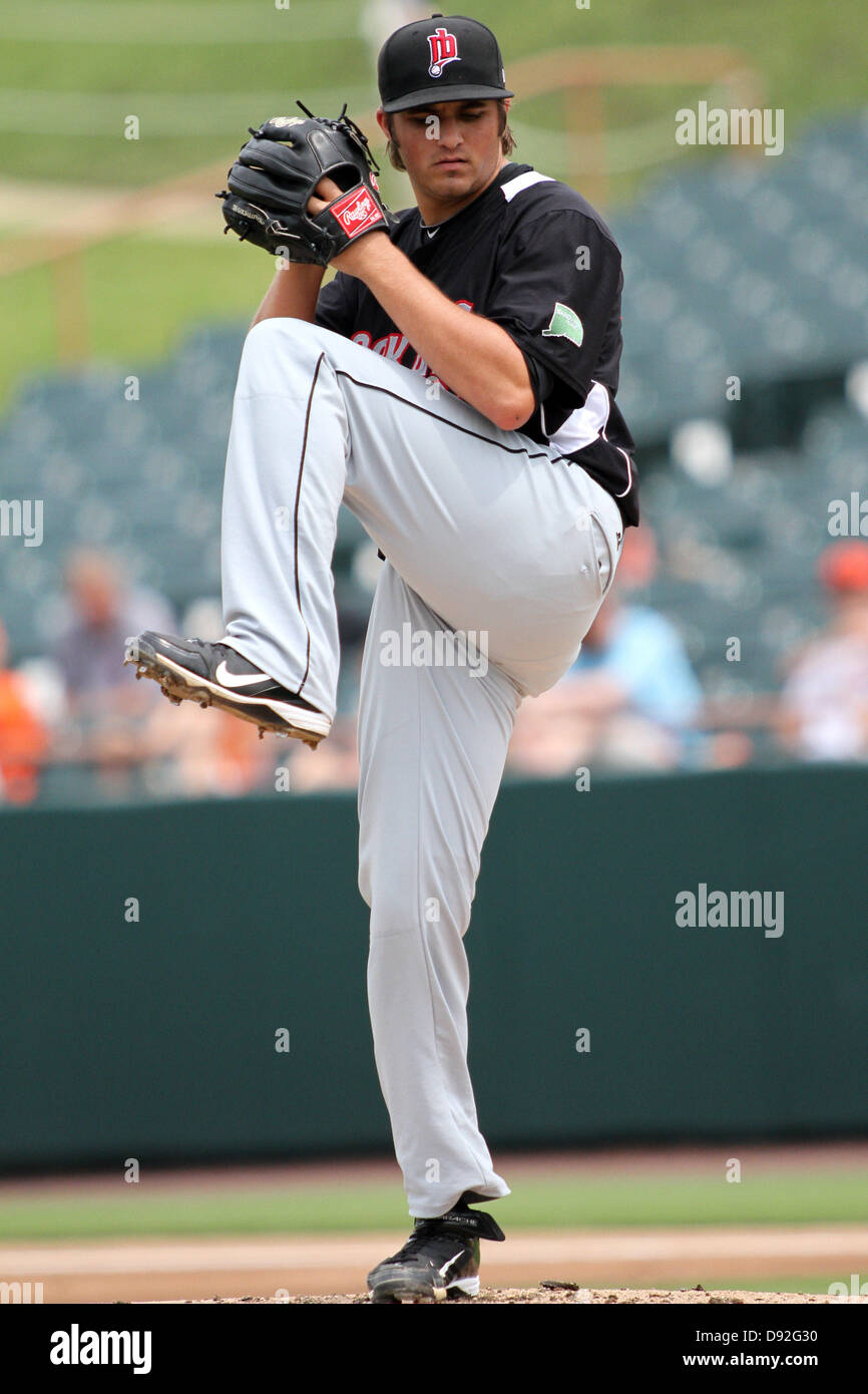 June 9, 2013 - June 09, 2013 New Britain Pitcher #27 D.J. Baxendale ...