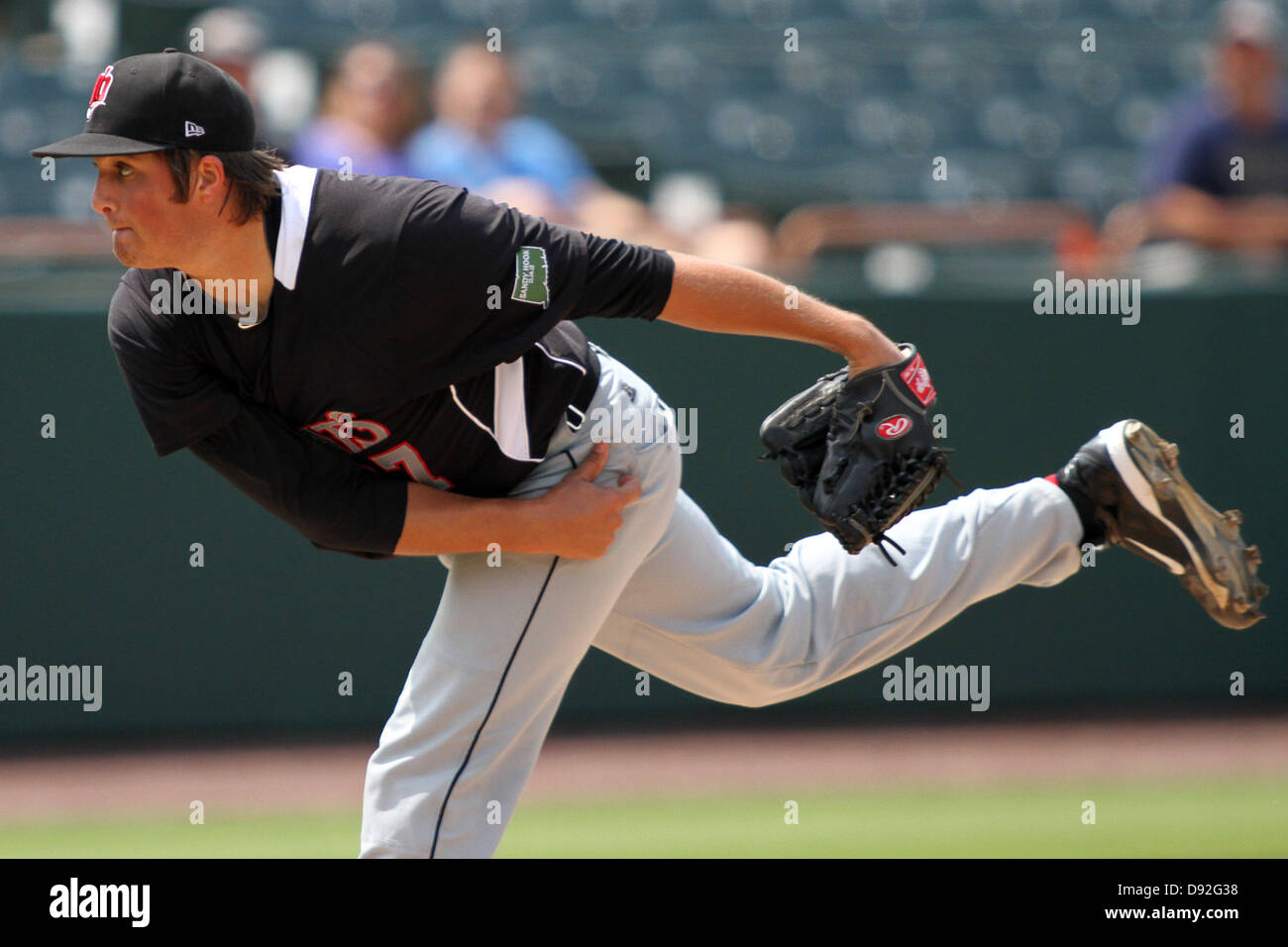 June 9, 2013 - June 09, 2013 New Britain Pitcher #27 D.J. Baxendale ...