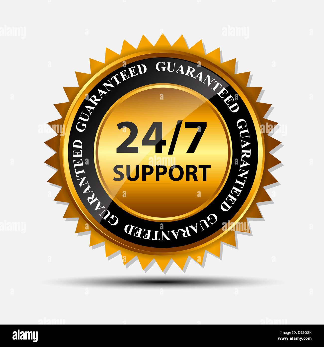 Vector 24/7 SUPPORT gold sign, label template Stock Photo - Alamy
