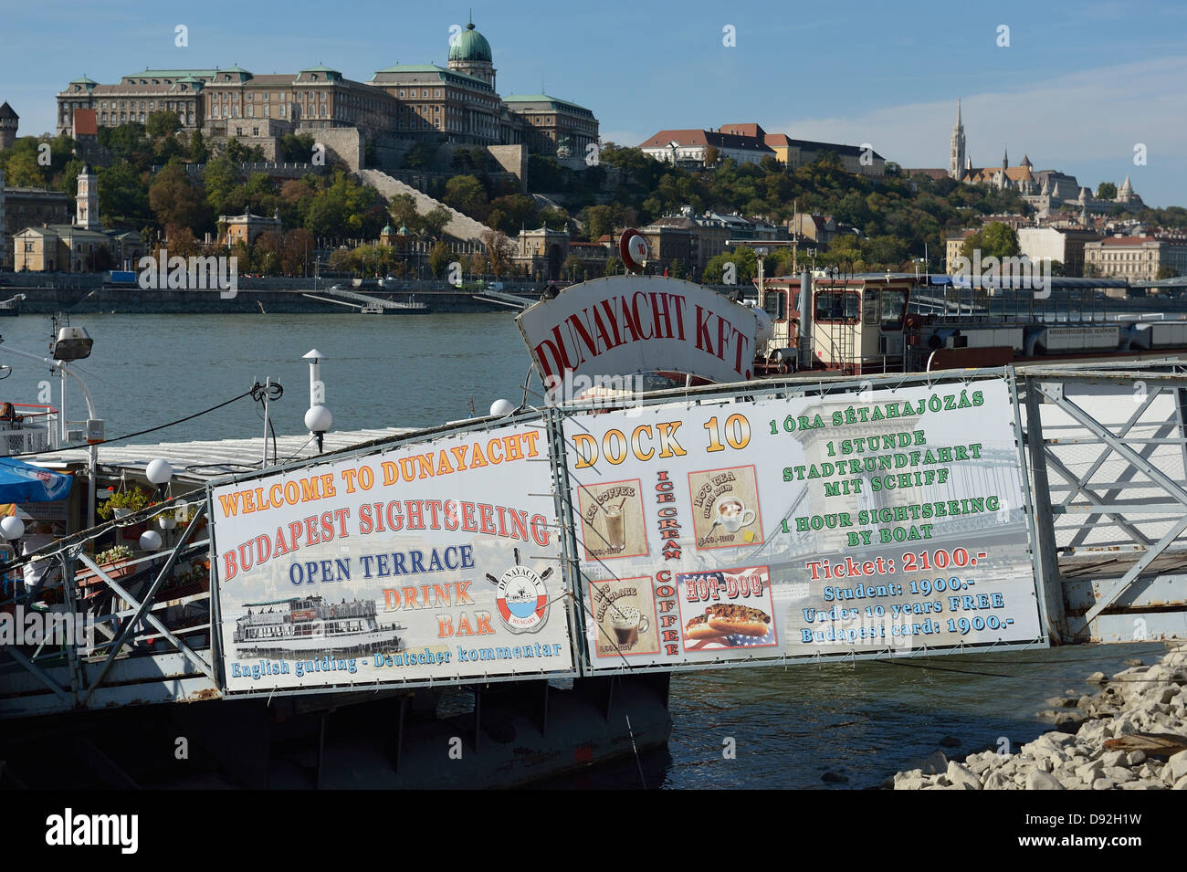 Sightseeing boat dock Danube River Castle District Budapest Hungary ...