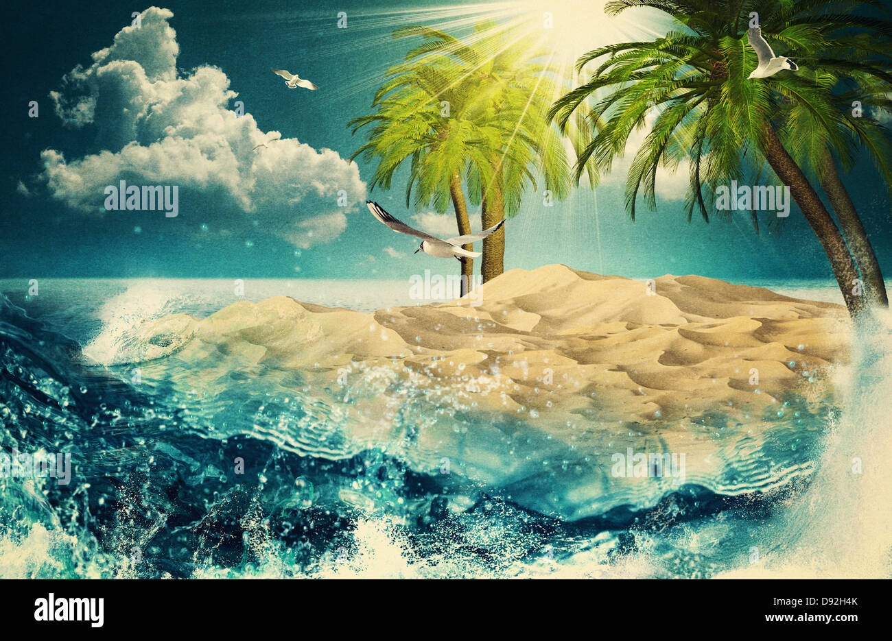 Beauty Ocean. Retro styled post card with vintage paper texture Stock ...