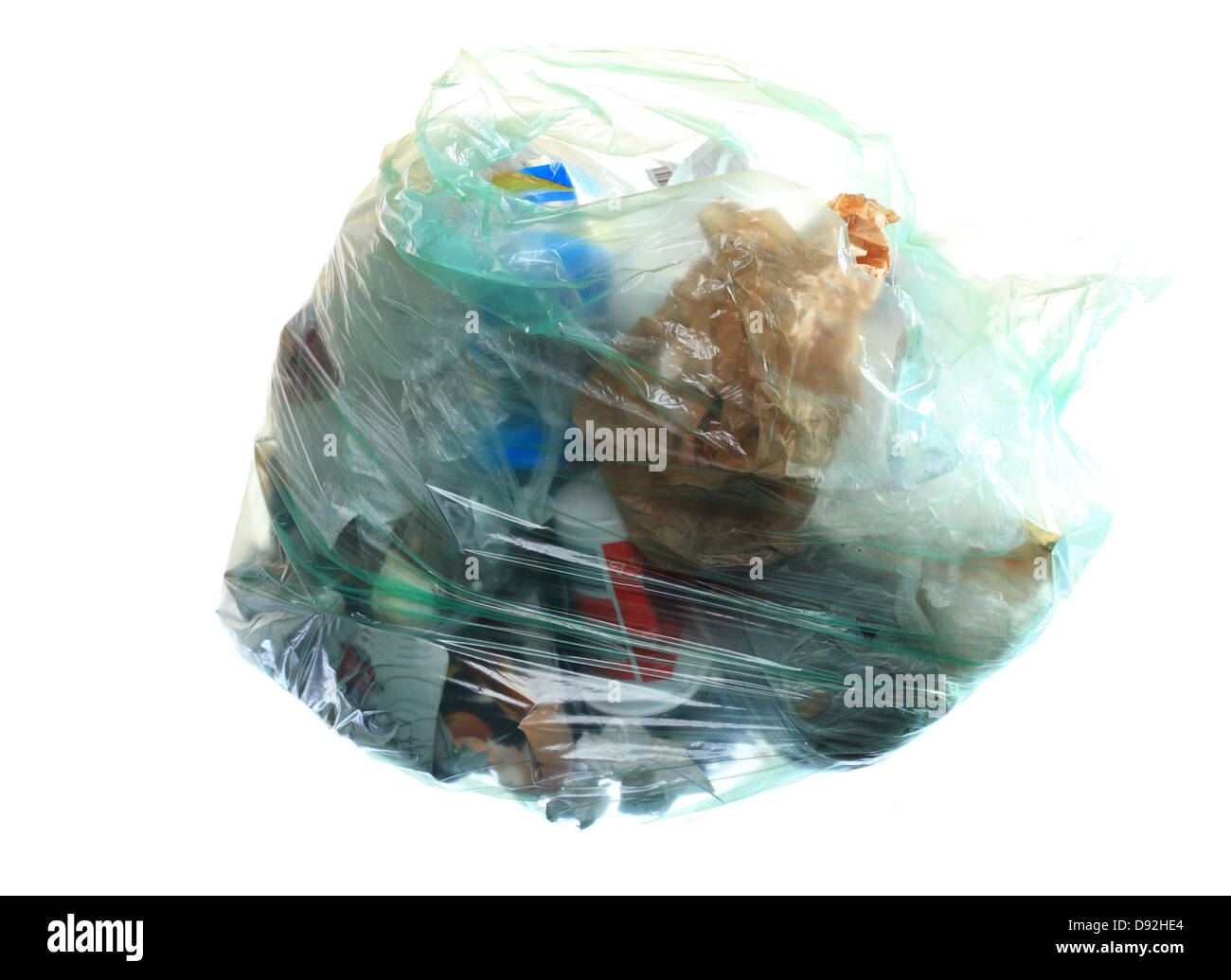 green rubbish bag with mixed trash garbage isolated on white background ...