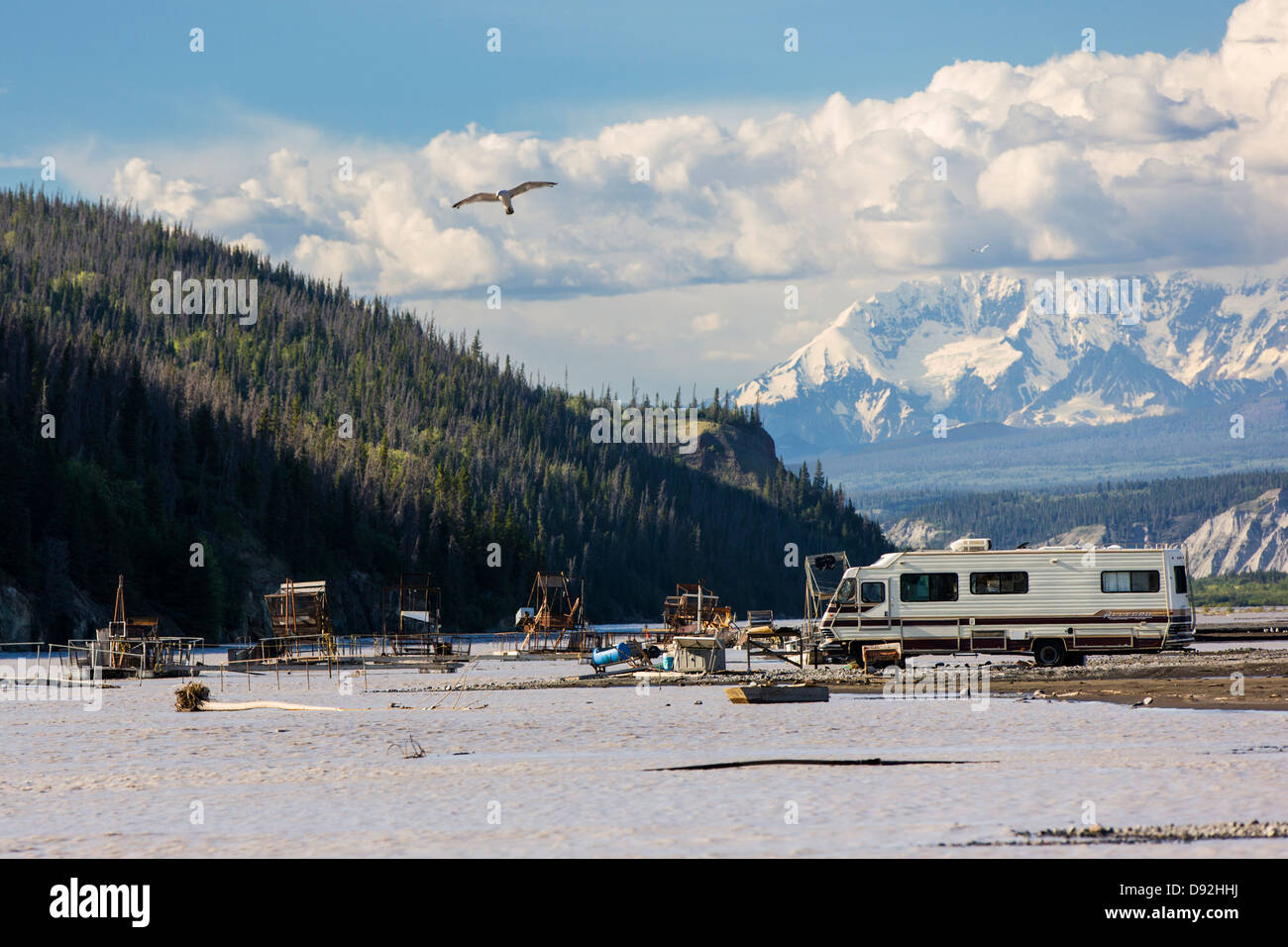 Subsistence fisherman use fish wheels on Copper River which runs from ...