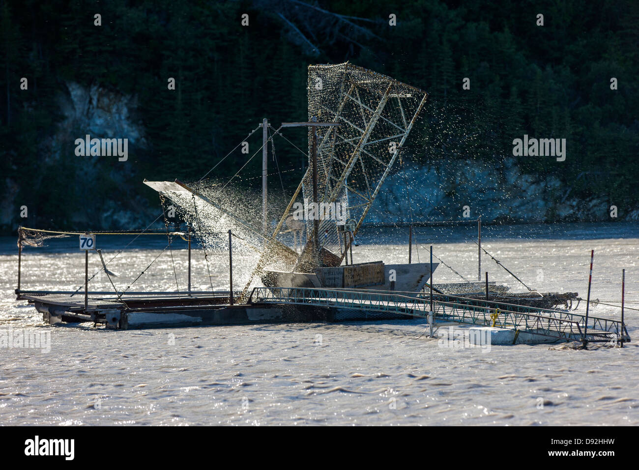 Subsistence fisherman use fish wheels on Copper River which runs from ...