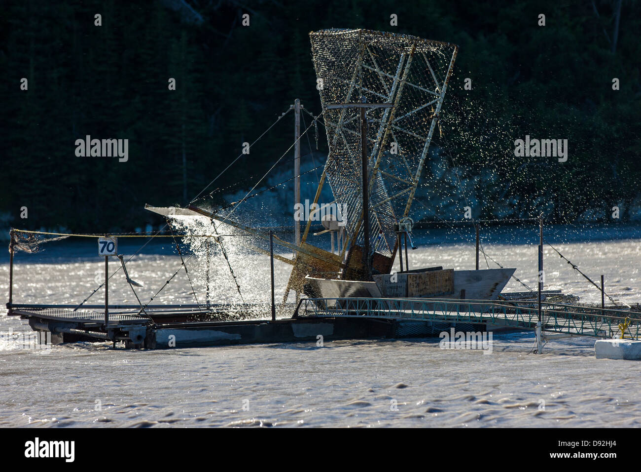 Subsistence fisherman use fish wheels on Copper River which runs from ...