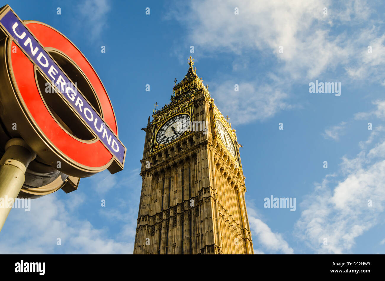 Big ben london big ben and london underground sign hi-res stock ...