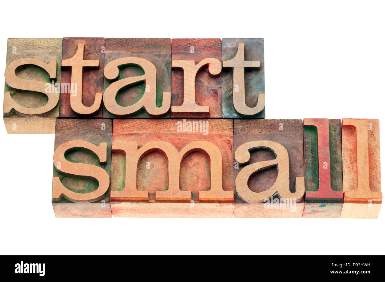 start small advice - isolated text in letterpress wood type Stock Photo ...