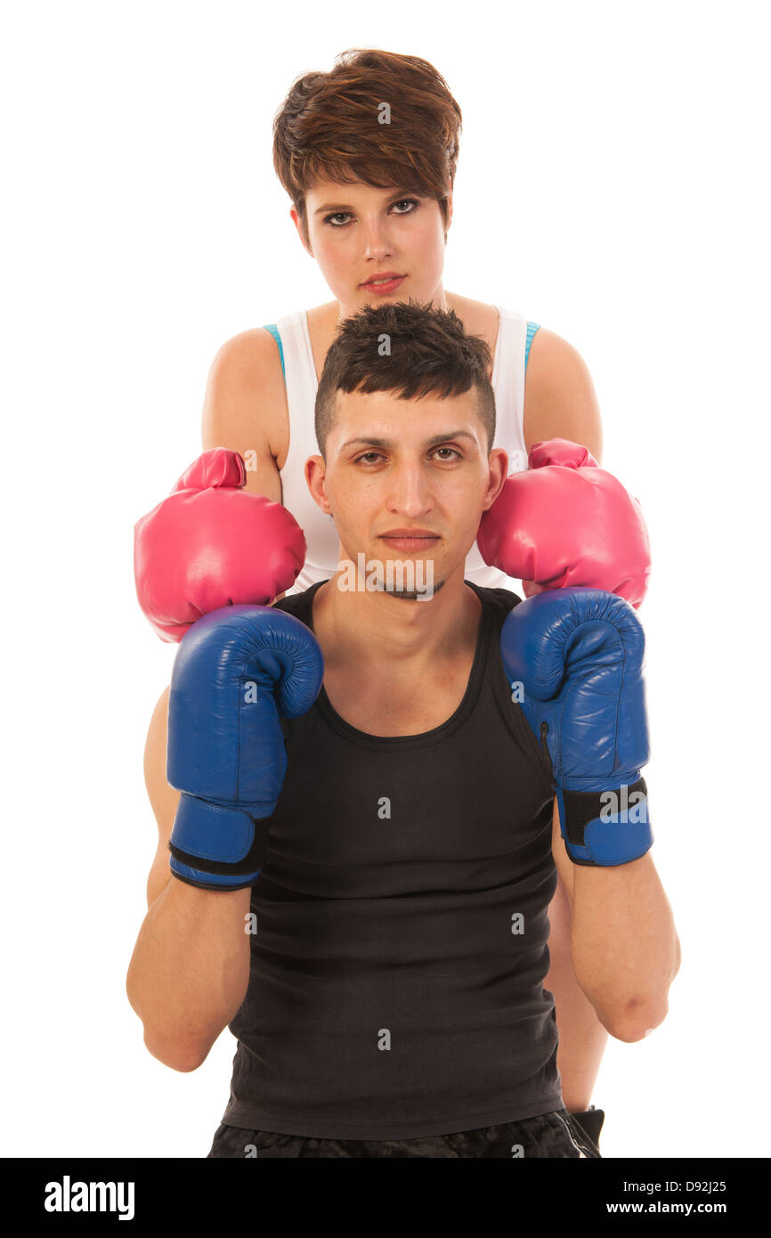 Boxing couple isolated over white background Stock Photo - Alamy