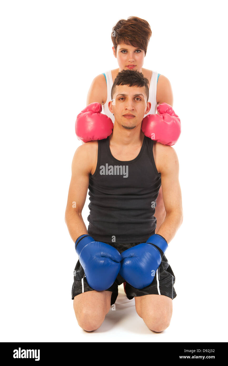 Boxing couple isolated over white background Stock Photo - Alamy