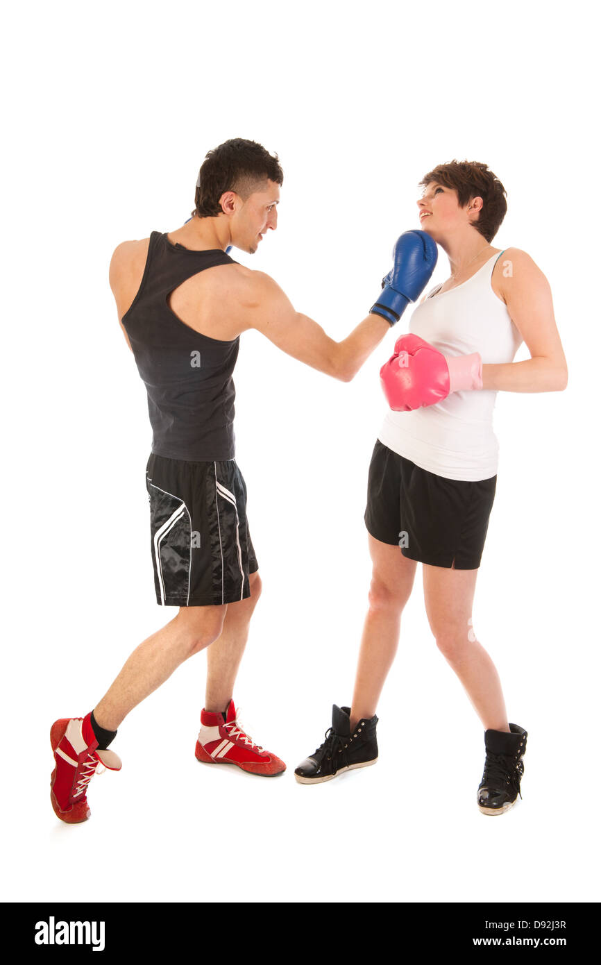 Boxing couple isolated over white background Stock Photo - Alamy
