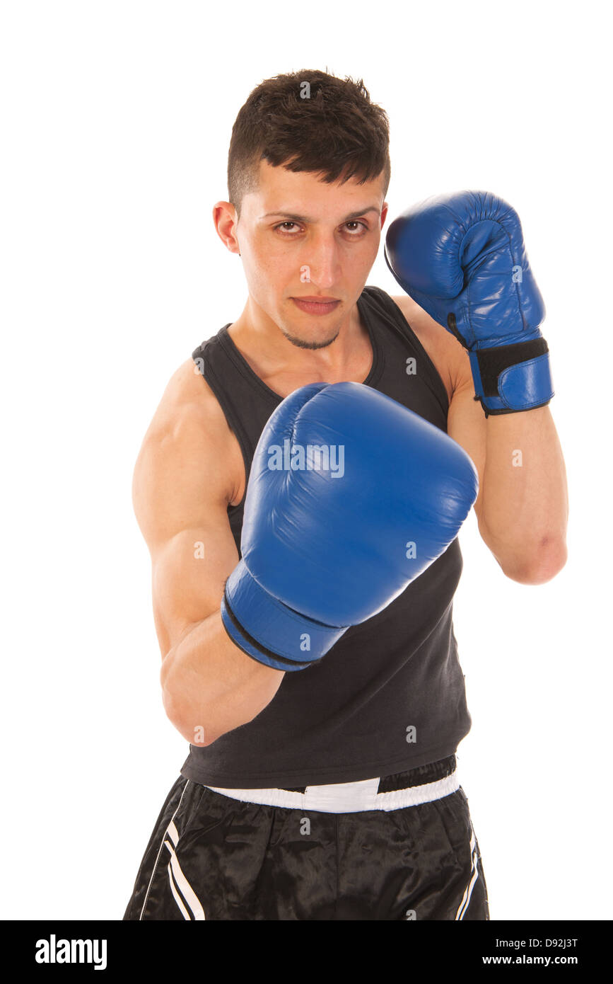 Boxing man with blue gloves isolated over white background Stock Photo ...