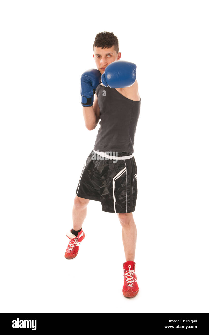 Boxing man with blue gloves isolated over white background Stock Photo ...