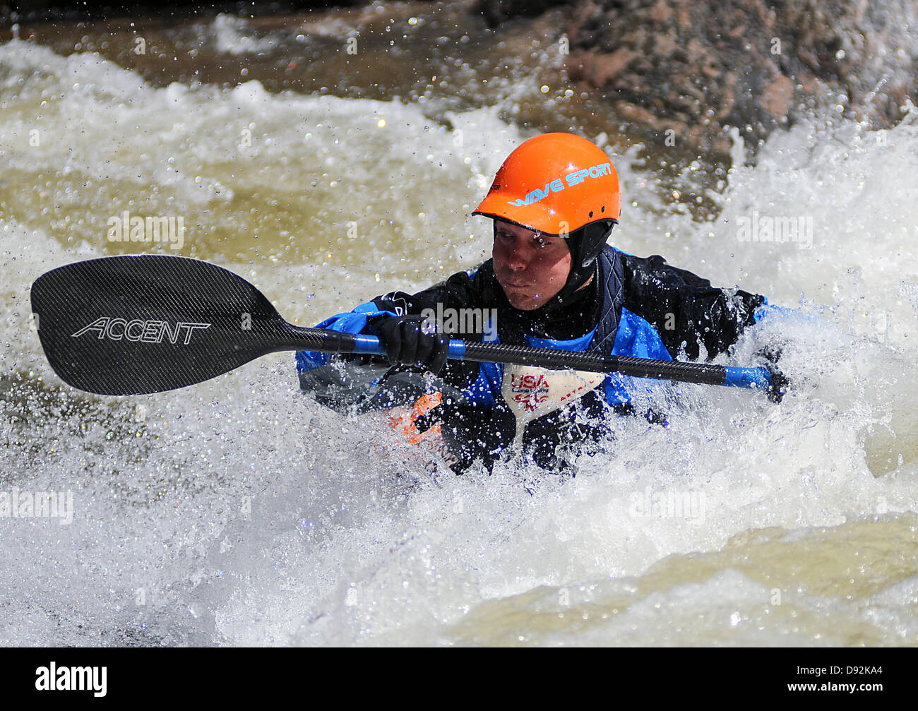 Vail, Colorado, USA. June 8, 2013: Freestyle kayaking action during the ...