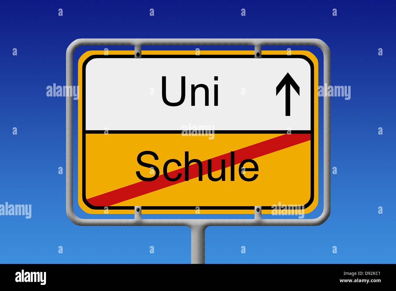 Illustration of a German City Sign with the words Uni - Schule ...