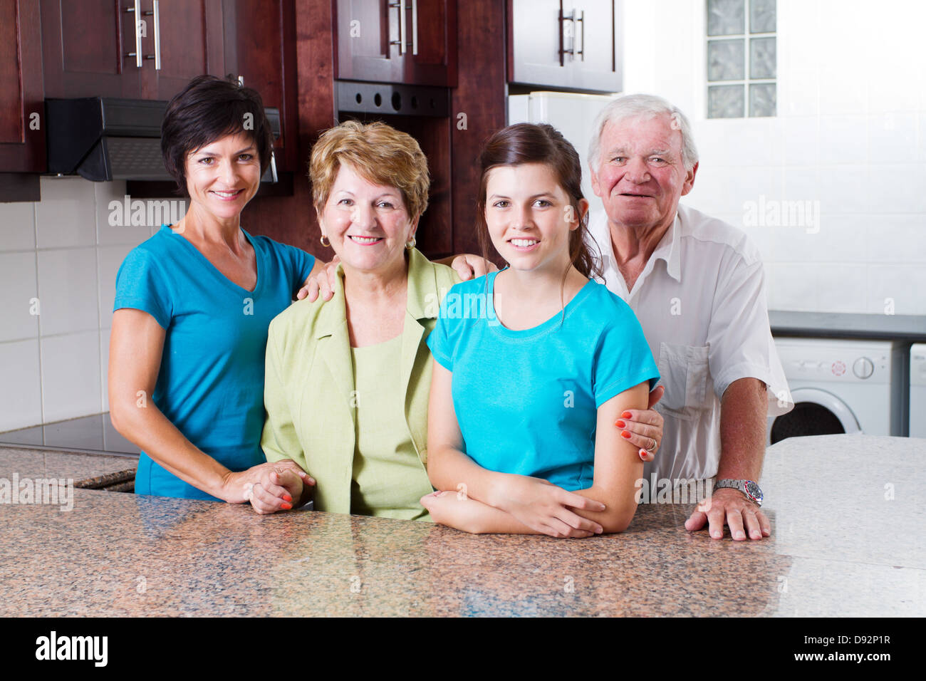 3 generation family portrait in kitchen Stock Photo - Alamy