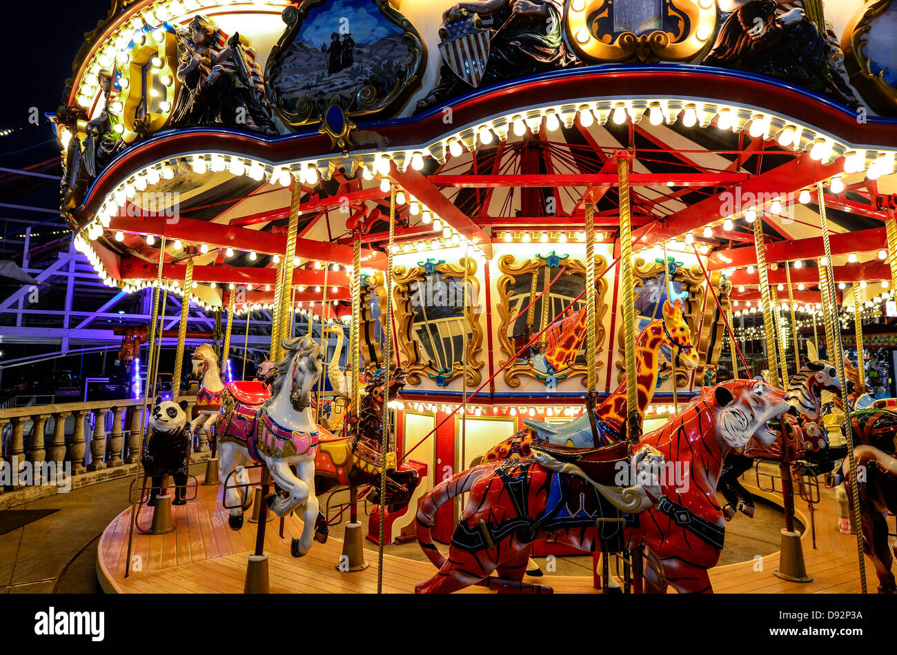 The empty carousel ride at Belmont Park near closing time on a crisp ...