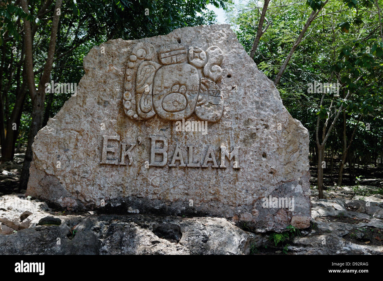 Modern Entrance Sign Stone Carvings at the Ek Balam, Mayan ...