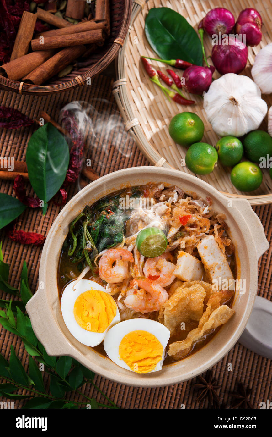 Prawn noodles, prawn mee. Famous Malaysian food har mee spicy fresh ...