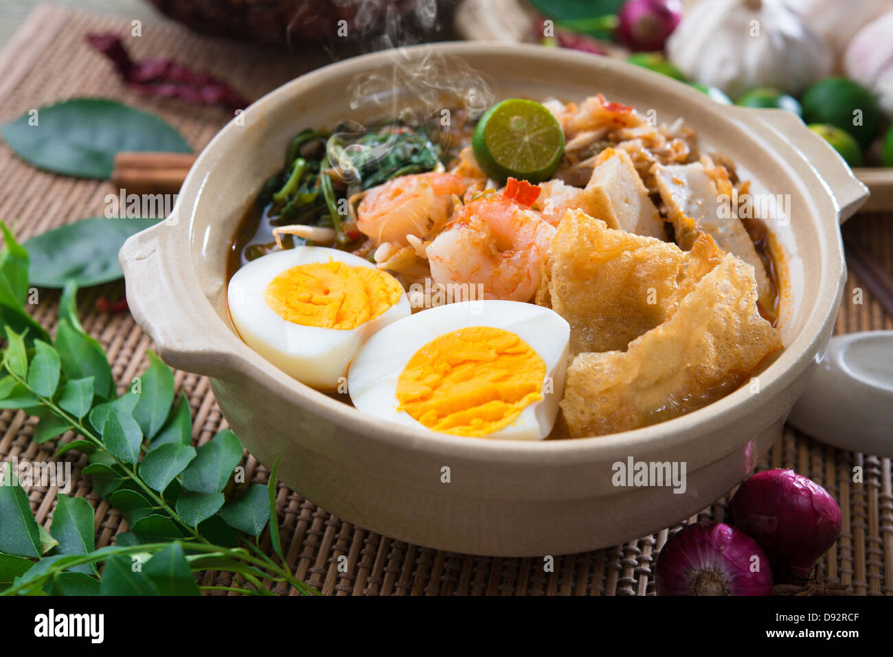 Prawn mee, prawn noodles. Famous Malaysian food har mee spicy fresh ...