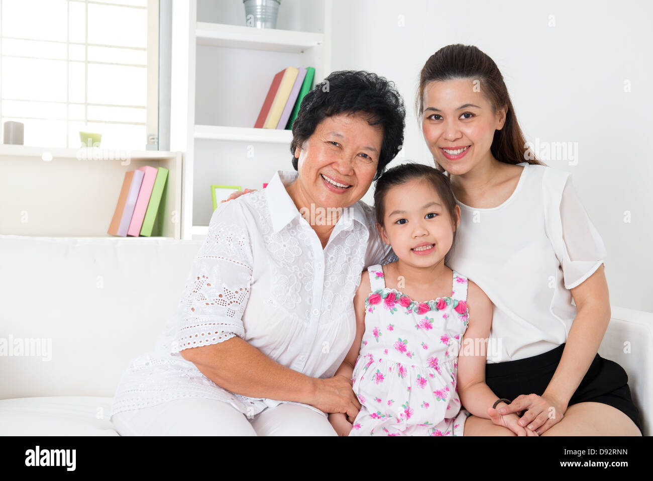 Family generations. Happy Asian family at home, grandparent, parent and ...