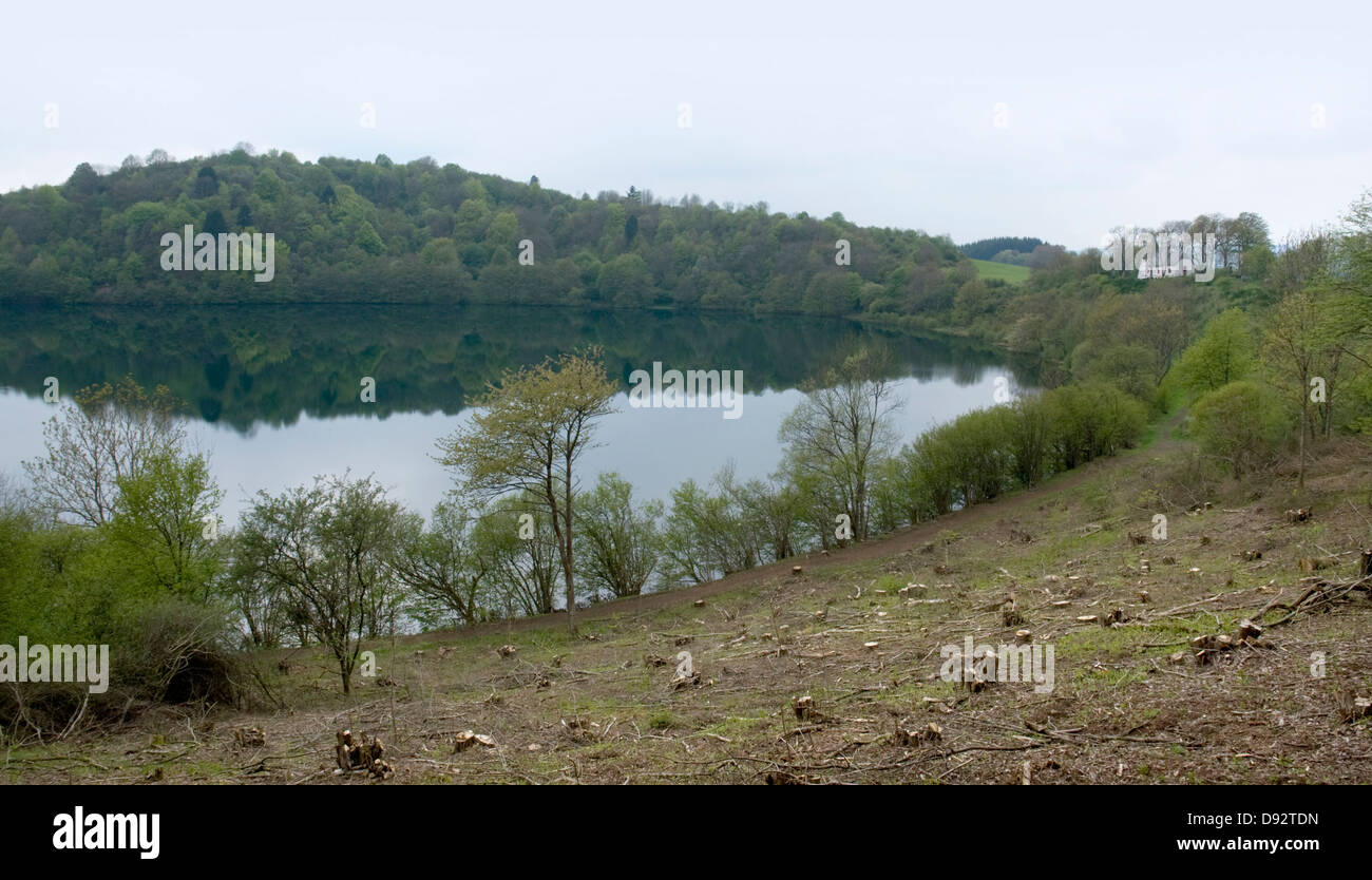 idyllic scenery showing a maar in the Vulkan Eifel, wich is a region in ...