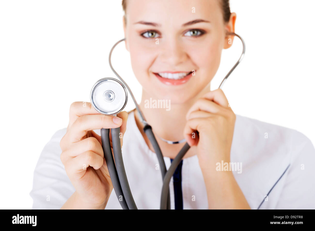Female doctor with stethoscope , isolated on white Stock Photo - Alamy