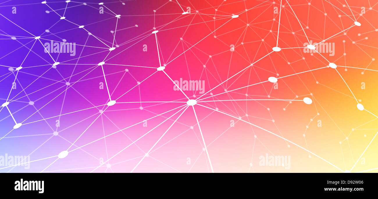 Multiple lines connected by dots against a multicolored background ...