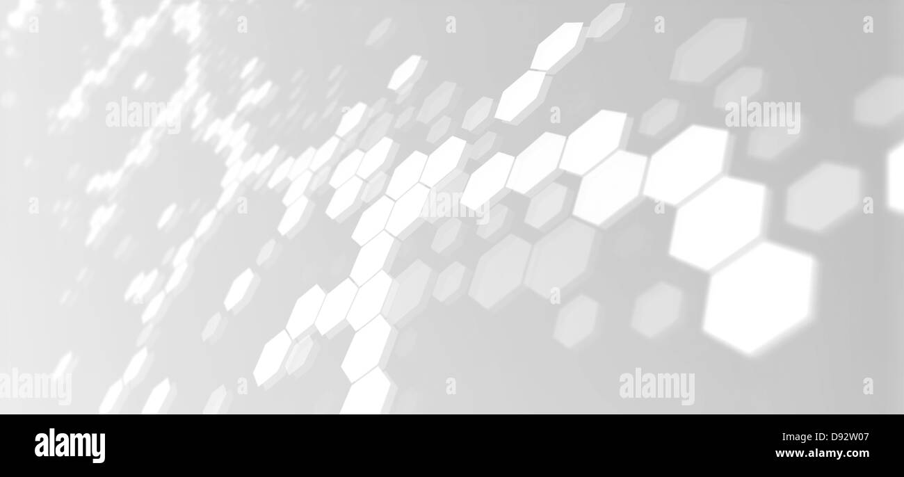 Hexagons connected into molecular like structures on a gray background ...