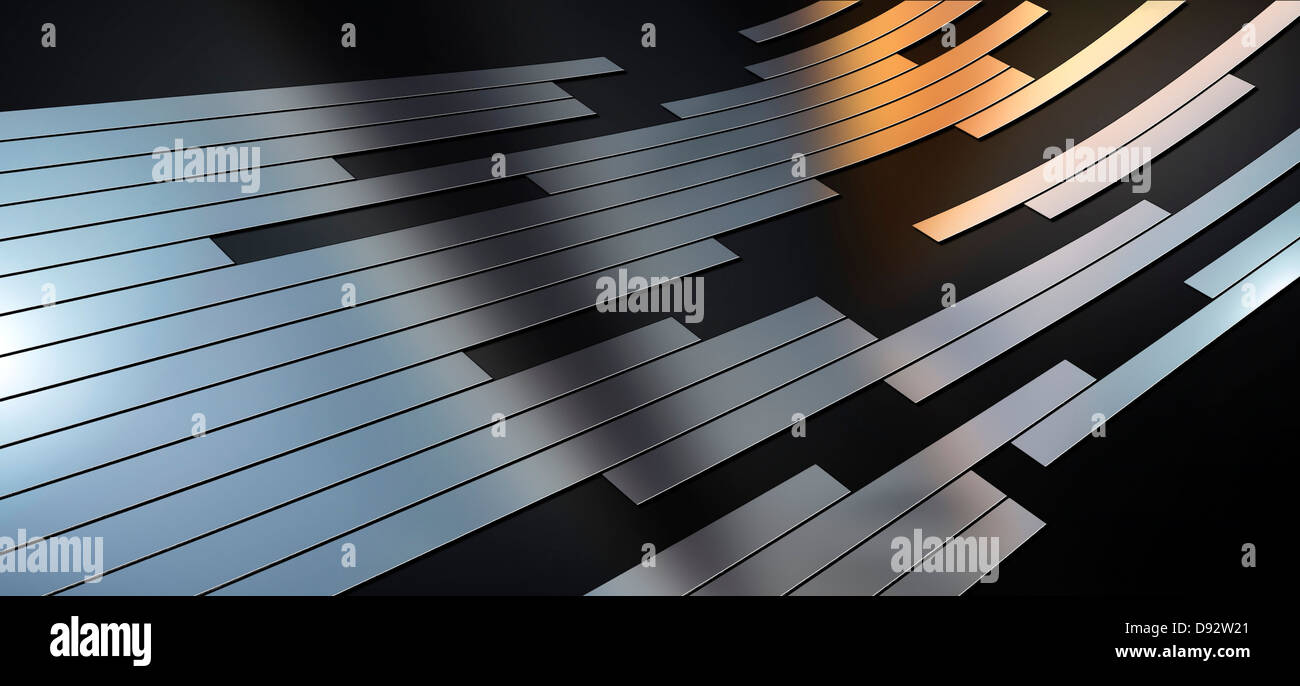 Abstract arrangement of various rectangle shapes moving across a black ...