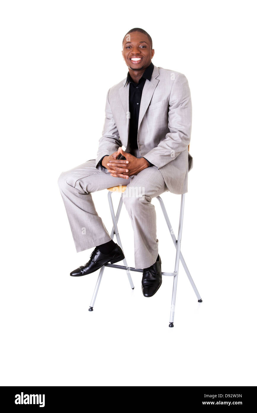 Happy smart black businessman smiling, isolated on white Stock Photo ...