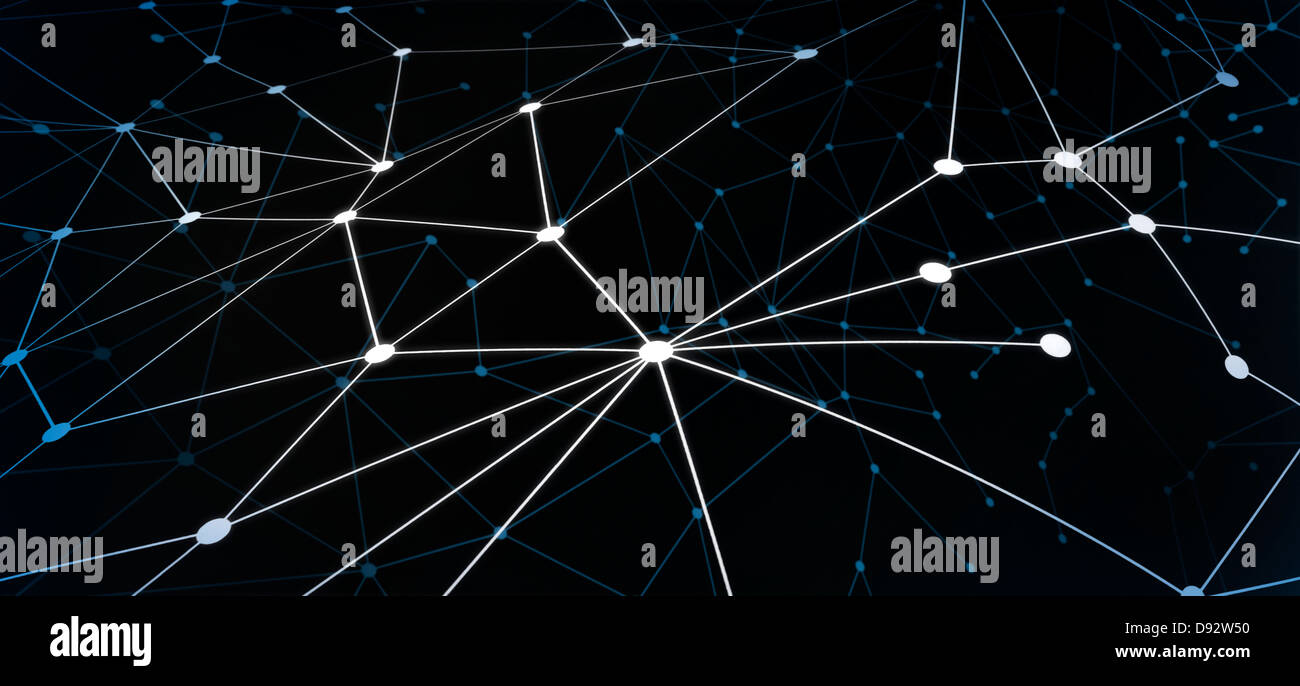 A web of dots connected by lines against a black background Stock Photo ...