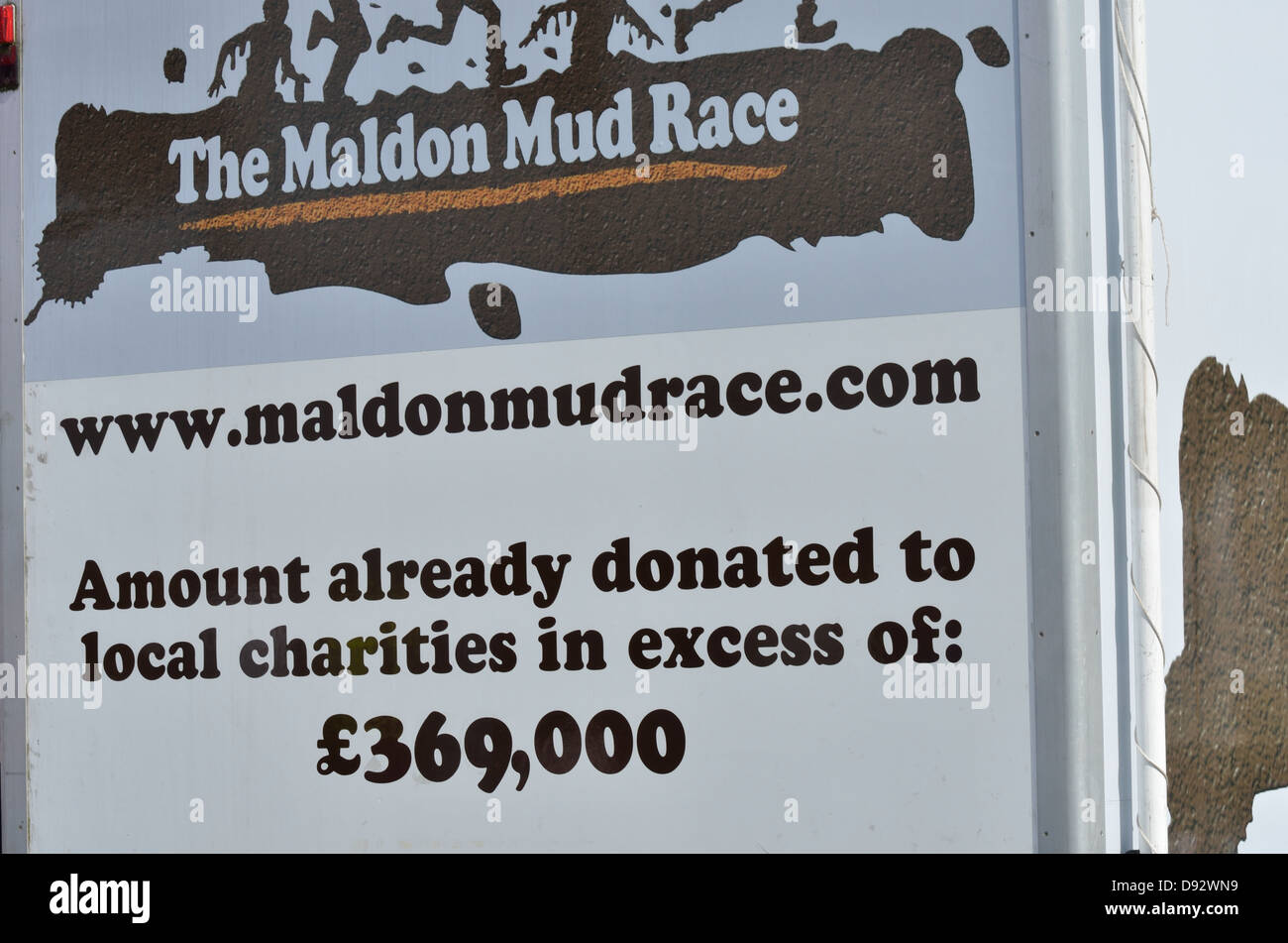 Sign for Maldon Mud Race Stock Photo - Alamy