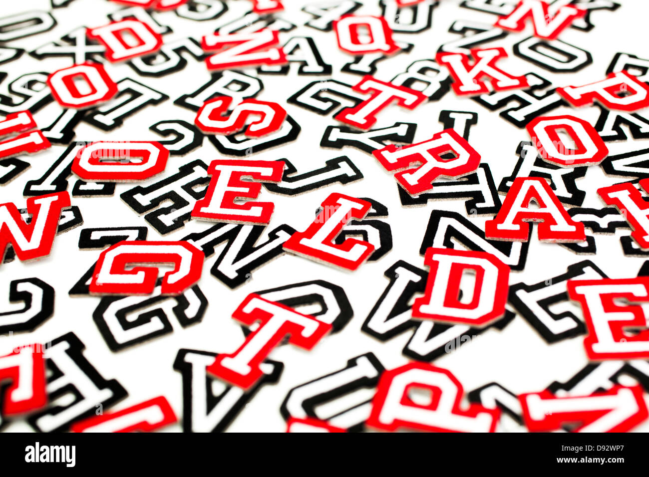 A bunch of varsity font sticker letters and numbers in red and black ...