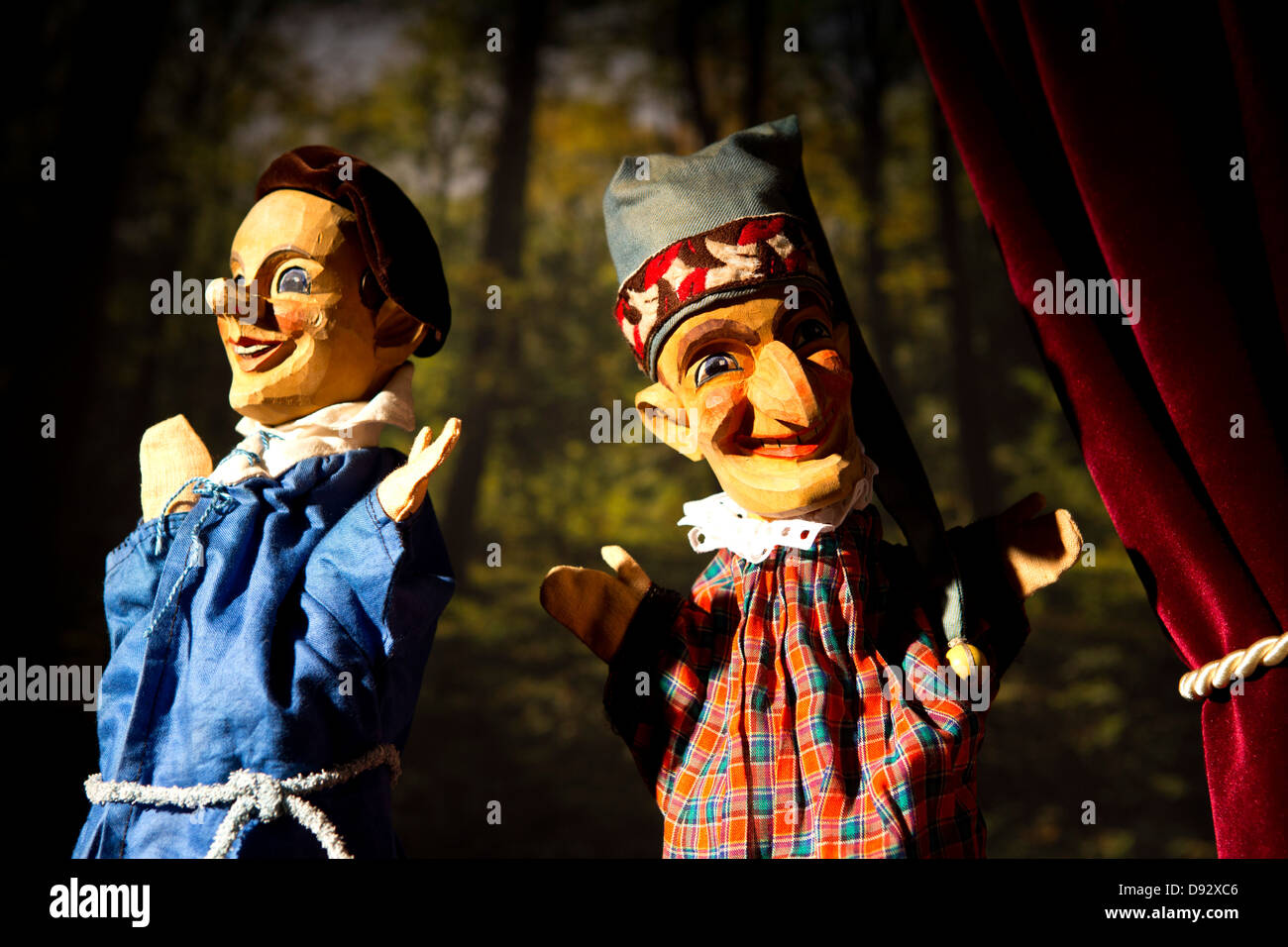 Punch and a friend from the classic puppet show Punch and Judy on stage ...