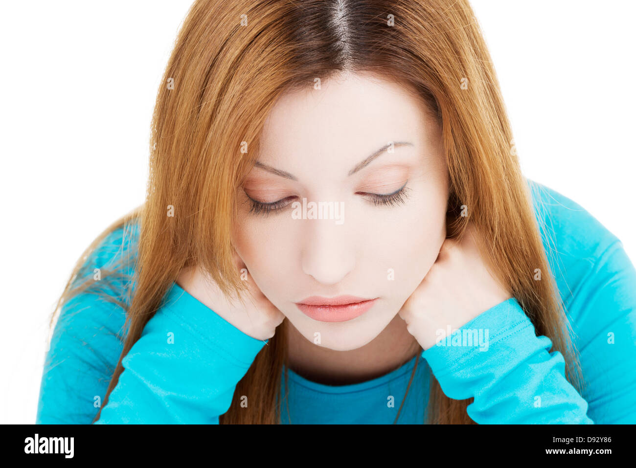 Sad depressed woman portrait, over white background Stock Photo - Alamy