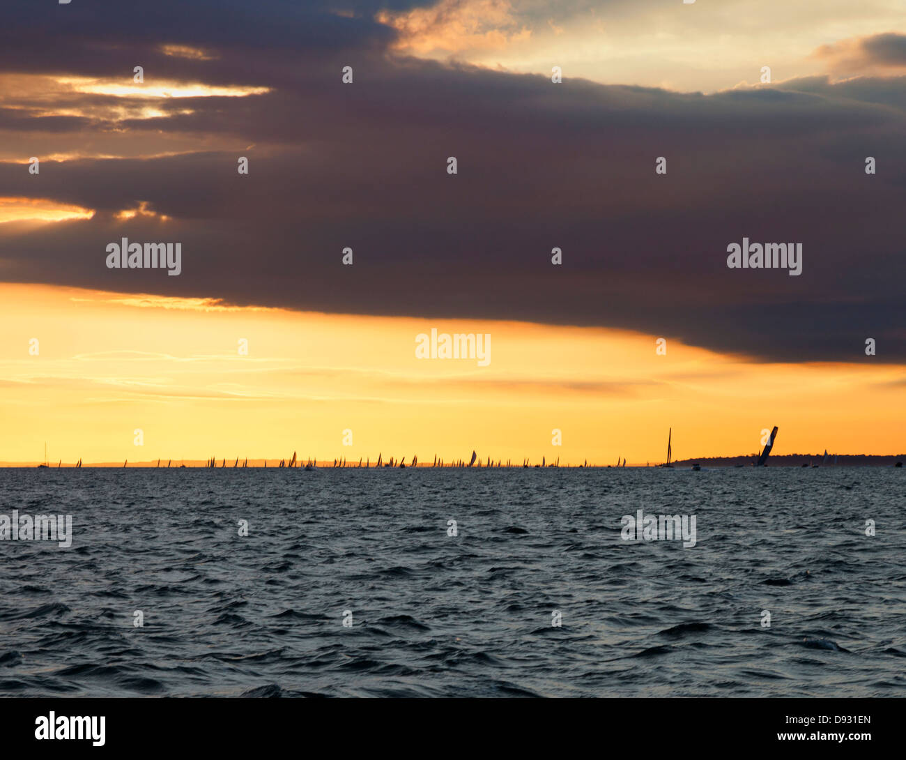 2013 Round the island yacht sailing race Isle of Wight at dawn viewed ...