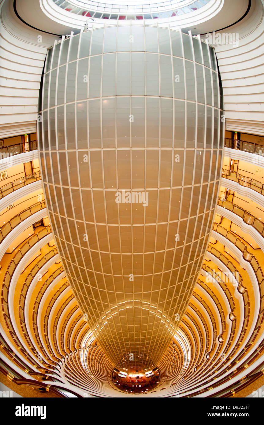 The central atrium of the Jin Mao Tower Grand Hyatt Hotel seen from ...